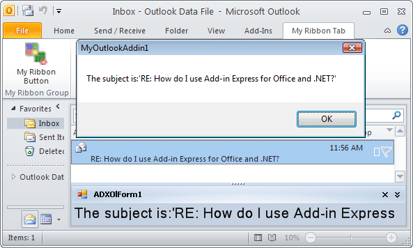 The add-in is run in the Outlook Explorer window