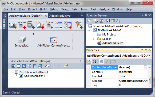 Adding Ribbon Context Menu component